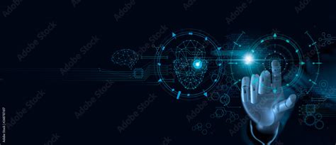 Machine Learning Hand Of Robot Touching On Computer Chip And Binary Data Futuristic Artificial