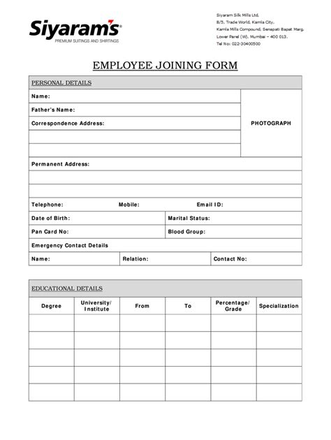Employee Joining Form Fill Out And Sign Online Dochub