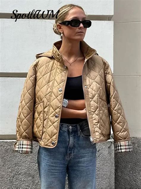 여성용 우아한 단색 짧은 후드 코튼 재킷 캐주얼 긴 소매 포켓 지퍼 따뜻한 코트 2023 겨울 여성 패션 오버코트