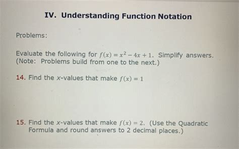 Solved IV Understanding Function Notation Problems Chegg Com