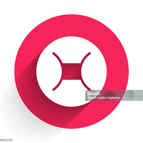 흰색 쌍둥이자리 조디악 표지판 아이콘은 긴 그림자 배경으로 분리되어 있습니다 점성술 운세 모음입니다 빨간색 원 버튼입니다 벡터 0명에 대한 스톡 벡터 아트 및 기타 이미지