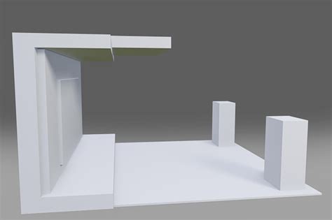 화이트 크리에이티브 전시 스탠드 디자인 부스 템플릿 3d 일러스트레이션 프리미엄 사진