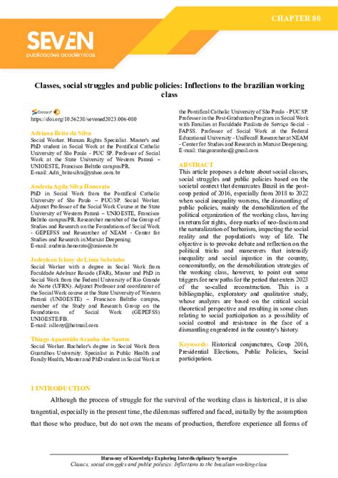 Pdf Classes Social Struggles And Public Policies Inflections To The Brazilian Working Class