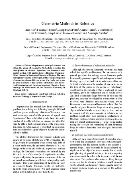 Pdf Geometric Methods In Robotics