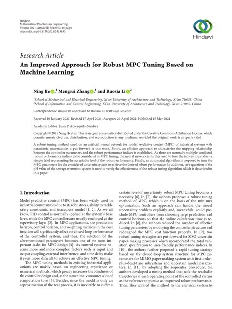 Pdf An Improved Approach For Robust Mpc Tuning Based On Machine Learning
