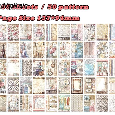 Nigikala 5 Styles Of 100 Sheets Vintage Patterned Paper Scrapbooking Paper Pack Handmade Craft