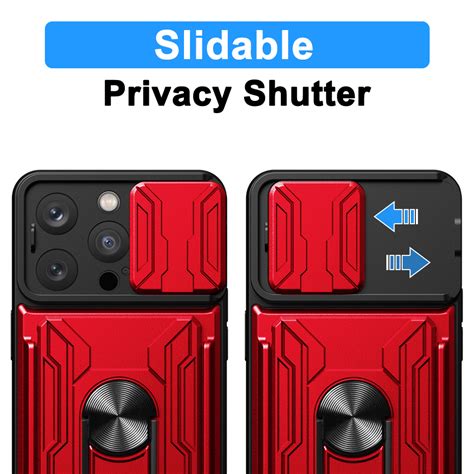 Heavy Duty Slide Case Card Holder For IPhone 16 Pro Max Red