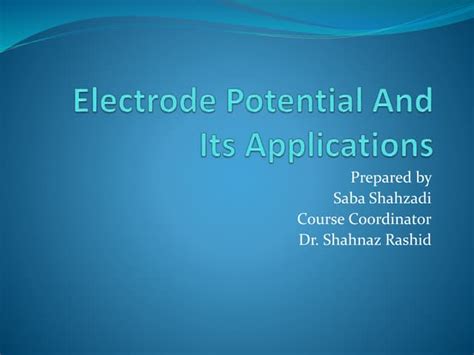 Electrode Potential And Its Applications Pptx