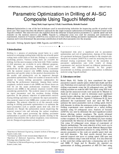 Pdf Parametric Optimization In Drilling Of Al Sic Composite Using Taguchi Method