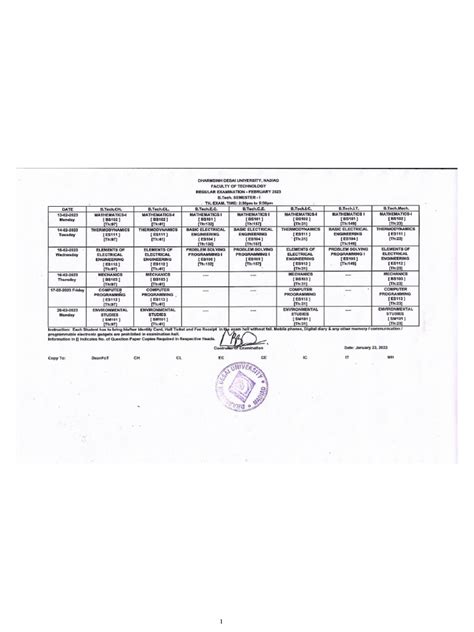 B Tech Sem I Regular Theory Exam Schedule February 2023 Pdf