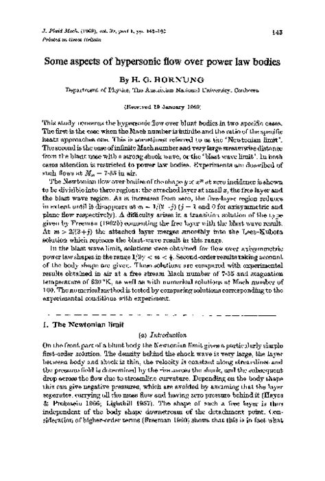 Pdf Some Aspects Of Hypersonic Flow Over Power Law Bodies Hans Hornung