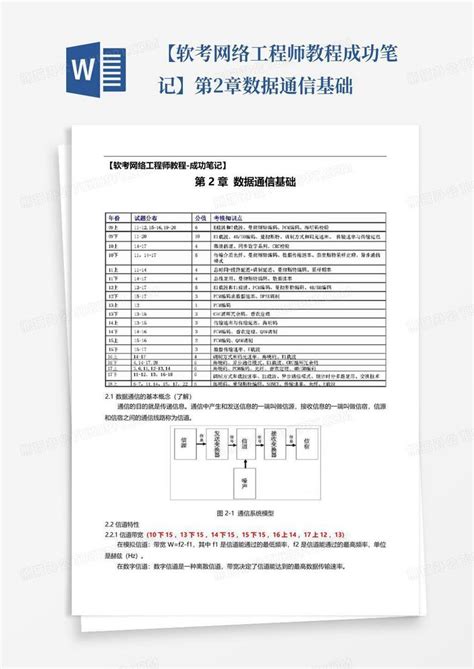 【软考网络工程师教程 成功笔记】第2章数据通信基础word模板下载 编号ljampgne 熊猫办公