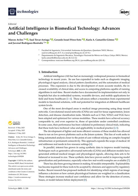 pdf artificial intelligence in biomedical technology advances and
