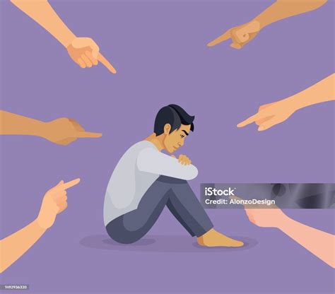 당신을 비난합니다 다른 사람들이 그를 손가락질하는 것으로 판단되는 아시아 남자 유죄 아시아 남자의 비난의 개념 가리키기에 대한 스톡 벡터 아트 및 기타 이미지 Istock