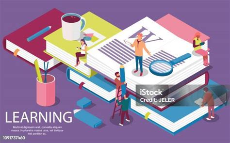 아이소메트릭 개념 학습 또는 교육 교육에 대 한도 서와 함께 웹 페이지 배너 사회 미디어 문서 카드 포스터 도서관 문자로 세미나에 대 한 벡터 일러스트 레이 션 콘텐츠입니다