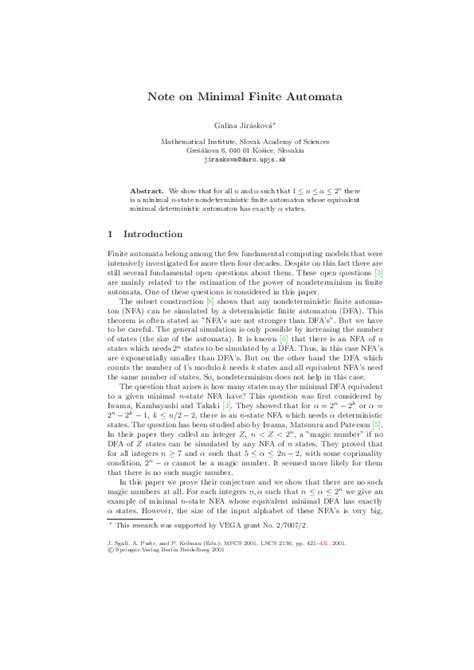 Pdf Note On Minimal Finite Automata Galina Jiraskova