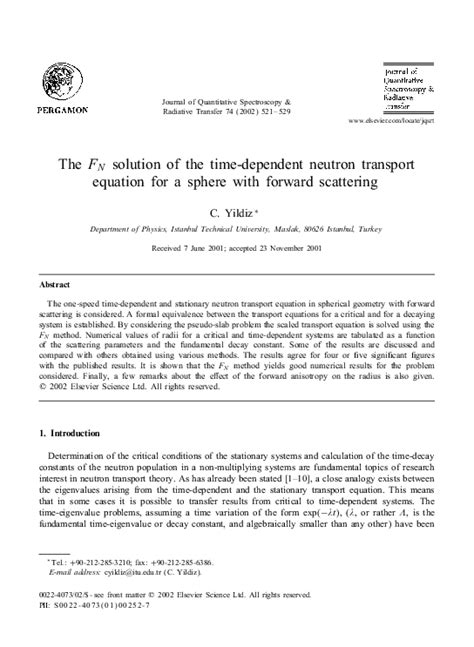 Pdf The Fn Solution Of The Time Dependent Neutron Transport Equation