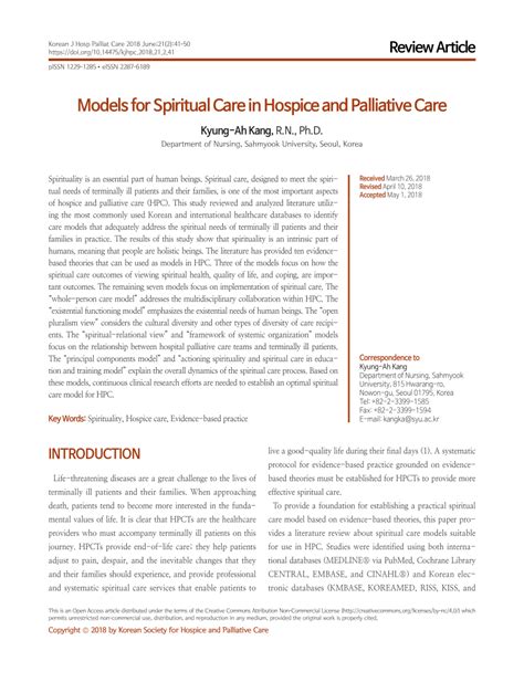 Pdf Models For Spiritual Care In Hospice And Palliative Care