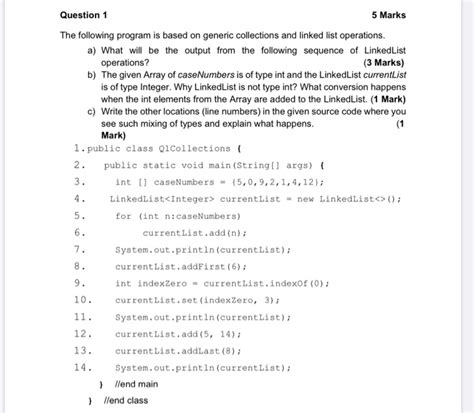 Solved Question 1 5 Marks The Following Program Is Based On