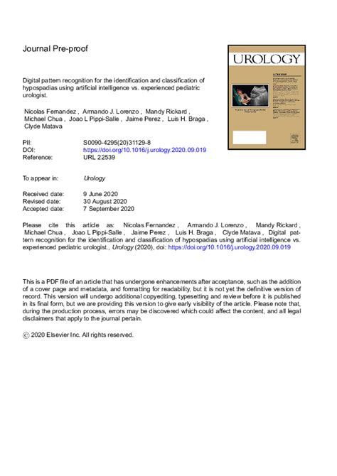 Pdf Digital Pattern Recognition For The Identification And Classification Of Hypospadias Using