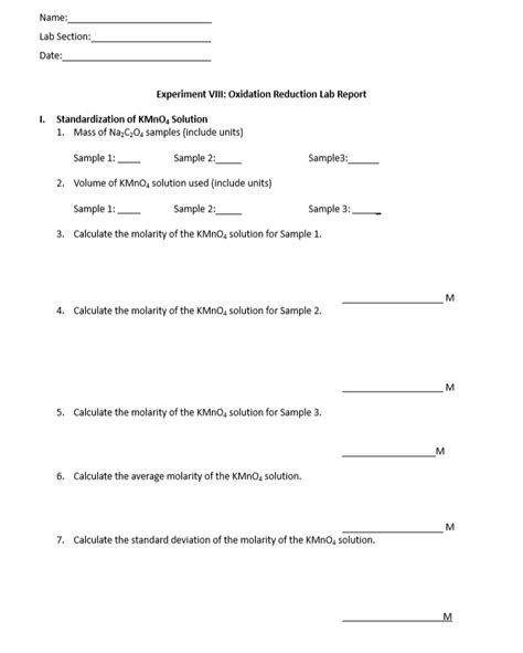 Solved Experiment Viii Oxidation Reduction Reactions Chegg Com