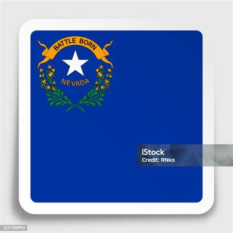 그림자가있는 종이 사각형 스티커에 네바다 국기 아이콘의 미국 상태 모바일 응용 프로그램 또는 웹용 버튼입니다 벡터 10월에 대한