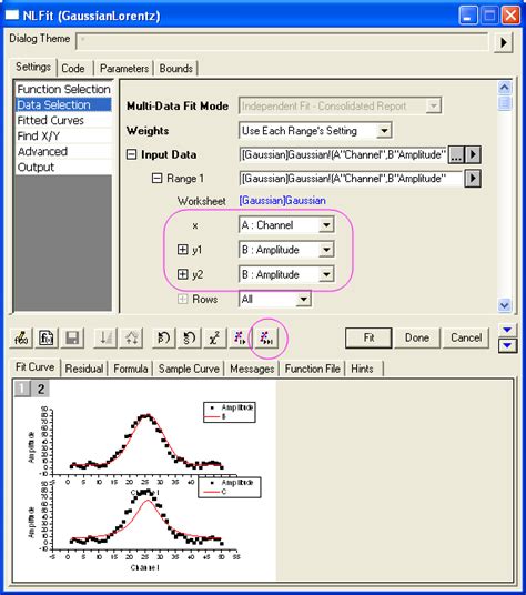 Help Online Tutorials Nonlinear Multiple Variables Fitting