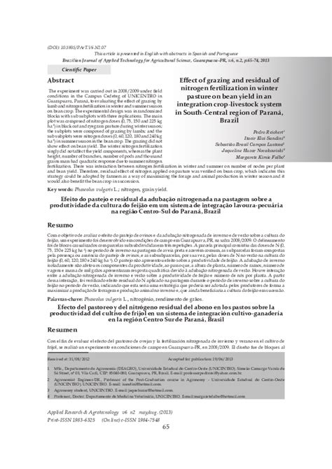 Pdf Effect Of Grazing And Residual Of Nitrogen Fertilization In Winter Pasture On Bean Yield