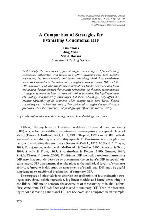 Pdf A Comparison Of Strategies For Estimating Conditional Dif