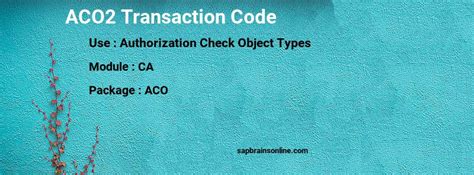 ACO SAP Tcode For Authorization Check Object Types