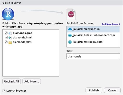 Publish Of Shiny Qmd Located In Website Project Prompts For Static Html Publish Not App Publish