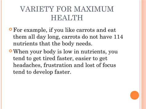 Nutritional Intake Focus On Variety Ppt