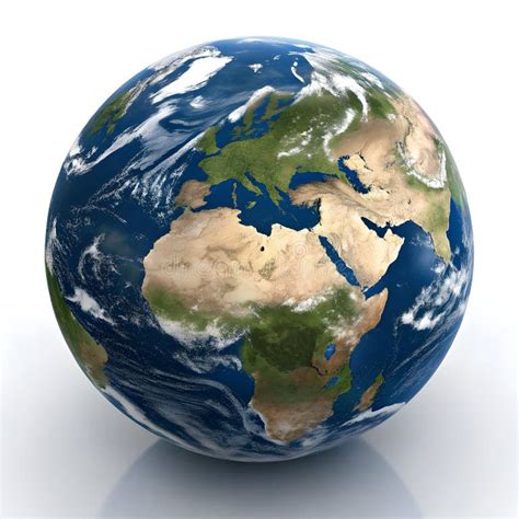 Realistic Digital Rendering Of Planet Earth With Continents And Clouds