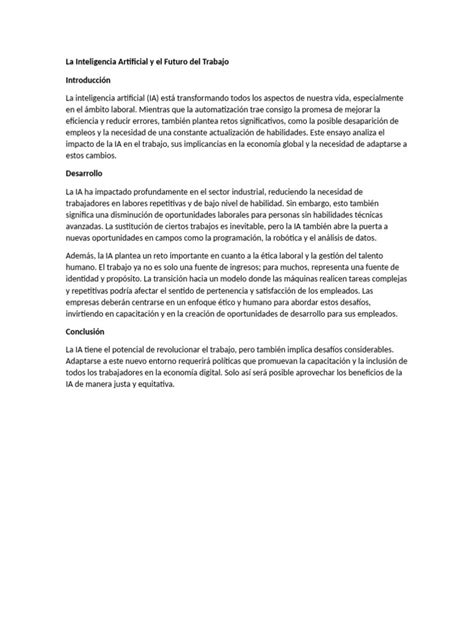 La Inteligencia Artificial Y El Futuro Del Trabajo Pdf