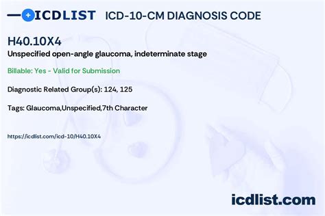 Icd 10 Cm Diagnosis Code H40 10x4 Unspecified Open Angle Glaucoma
