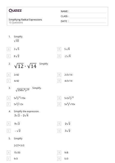 50 Radical Expressions Worksheets On Quizizz Free And Printable