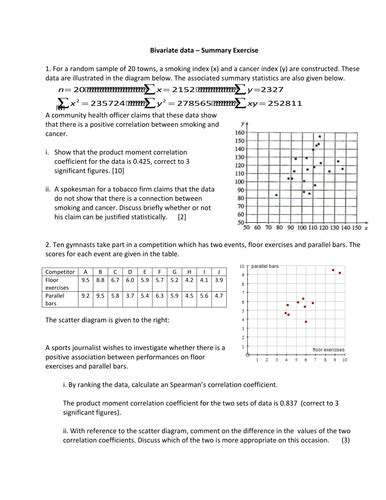 Bivariate Data Test Teaching Resources