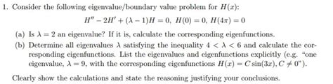 Consider The Following Eigenvalueboundary Value
