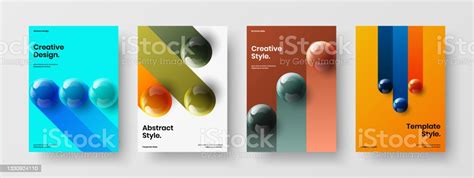 밝은 3d 구 브로셔 템플릿 컬렉션 현대 기업 커버 디자인 벡터 개념 조성 A4 용지에 대한 스톡 벡터 아트 및 기타 이미지