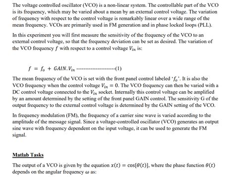 Solved The Voltage Controlled Oscillator Vco Is A