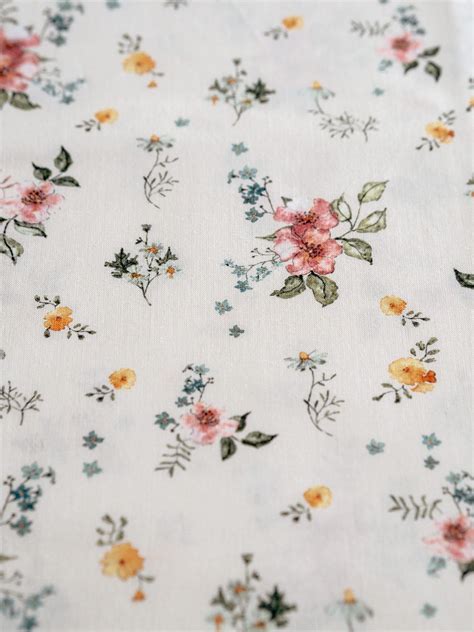 Romantic Garden Cream 100 Printed Cotton Fabric With Floral Pattern