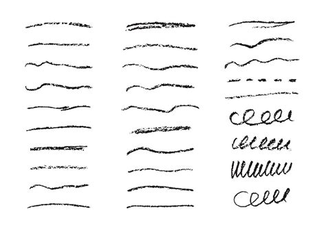 Hand Drawn Swift Crossed And Wavy Underlines Set For Notebook Lines Scribbled With Charcoal