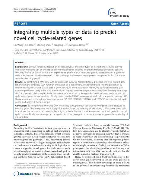 pdf integrating multiple types of data to predict novel cell cycle