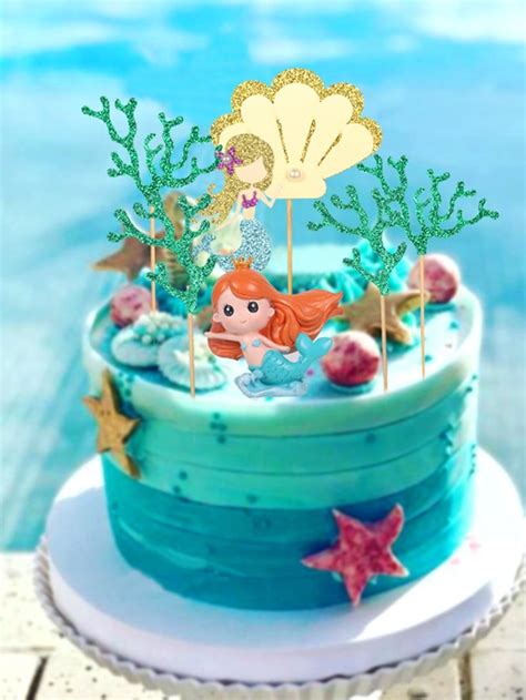 6pcs Mermaid Cake Topper Set Mermaid Cake Topper Mermaid Cakes