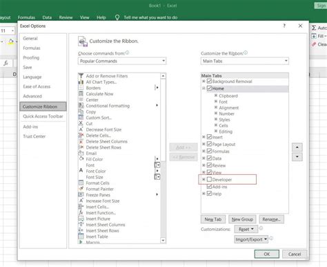 how to add developer tab in excel