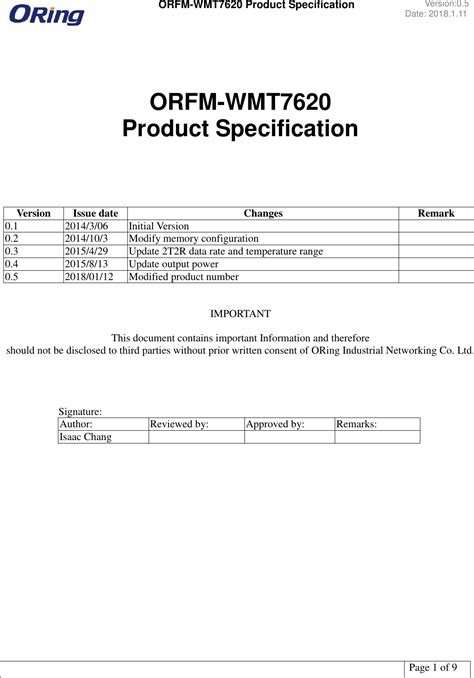 Oring Networking Orfm Wmt7620 Mt7620 Rf Module User Manual Key Words Km100