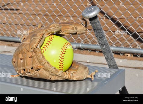Softball Bat And Ball And Glove