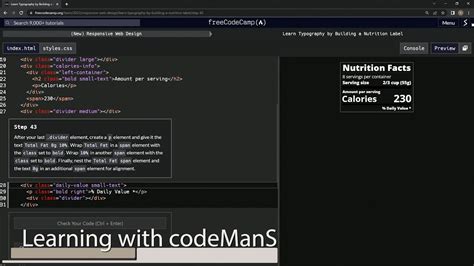 Learn Code Freecodecamp New Responsive Web Design Building A Nutrition Label Step