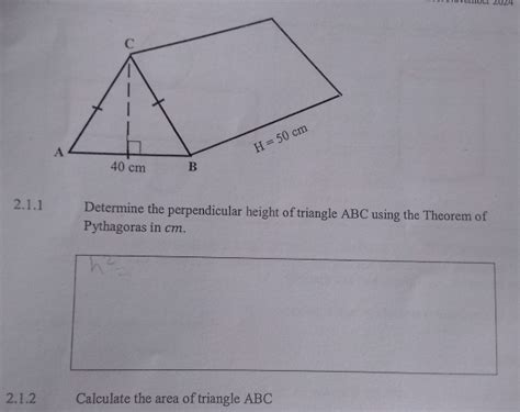 Solved 2 1 1 Determine The Perpendicular Height Of Triangle Abc Using