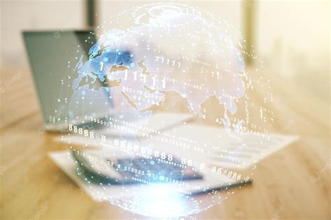 Premium Photo Multi Exposure Of Abstract Programming Language Hologram And World Map On